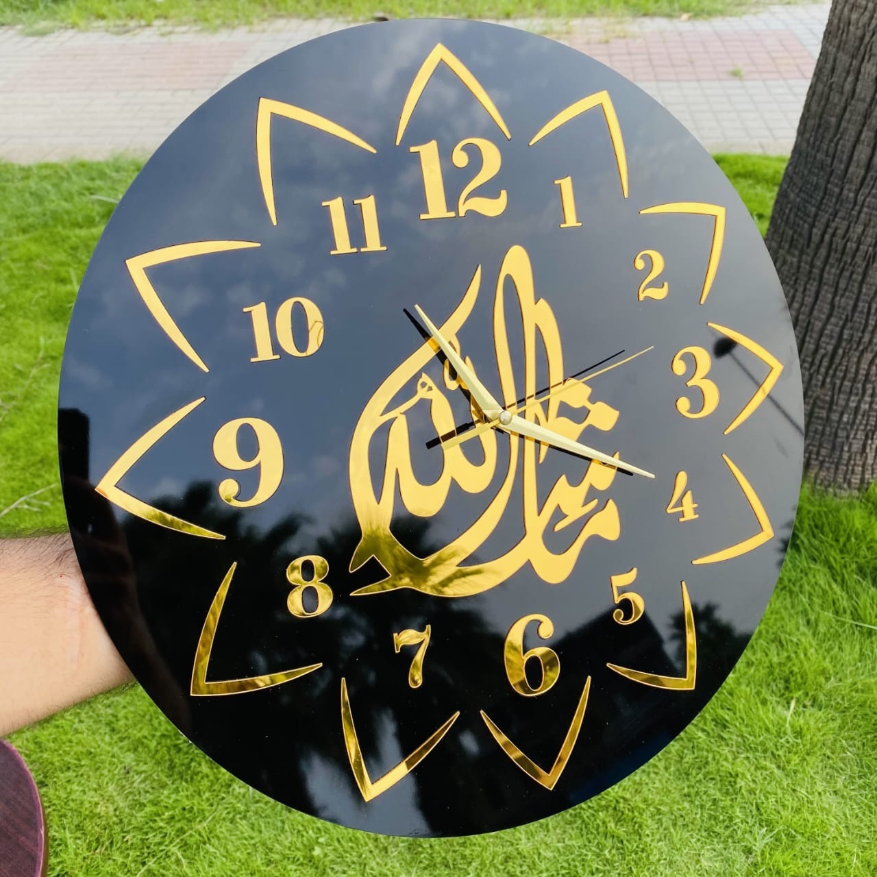Mashallah Golden & Black Acrylic Wall Clock - IC -296 – Kalaam Decor